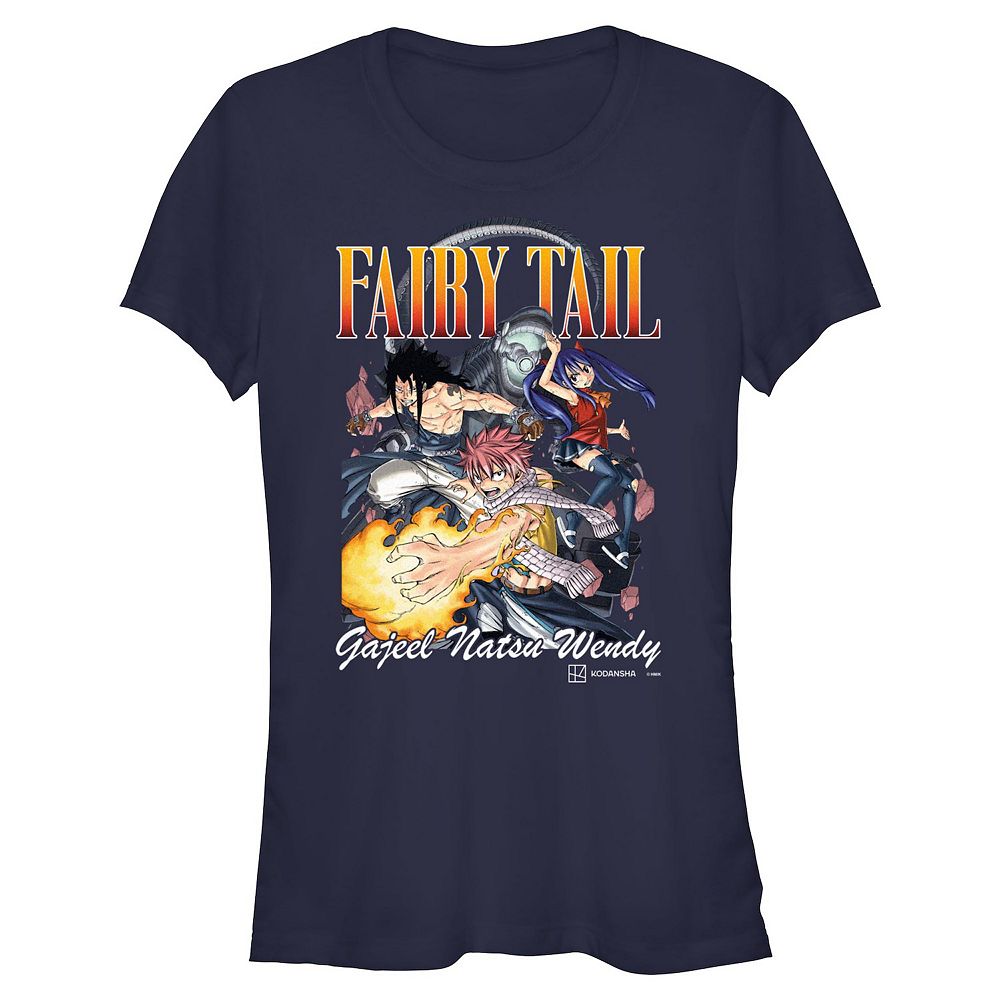Juniors' Fairy Tail Gajeel, Natsu & Wendy Action Poster Fitted Graphic Tee