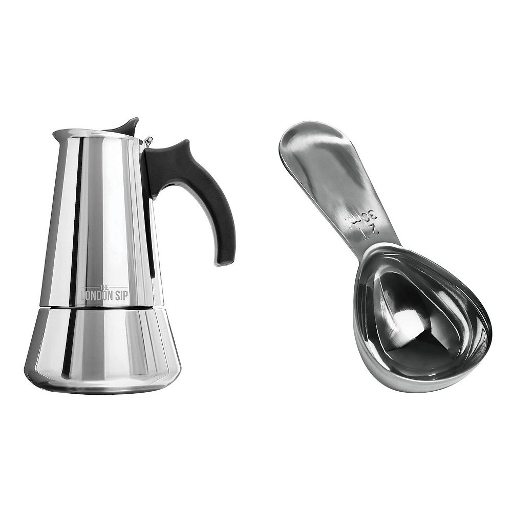 London Sip 10 Cup Espresso Maker & Coffee Spoon Bundle Set
