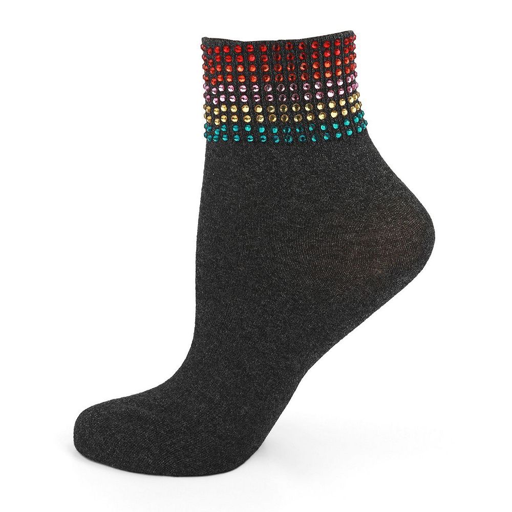 Women's Multicolor Rhinestone Cotton Blend Anklet Sock