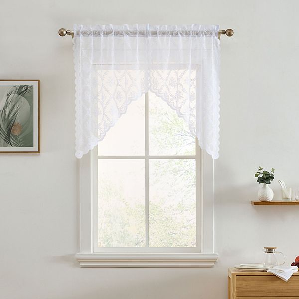 HLC.ME Isabella Floral Rod Pocket Lace Sheer Short Swags Small Windows ...