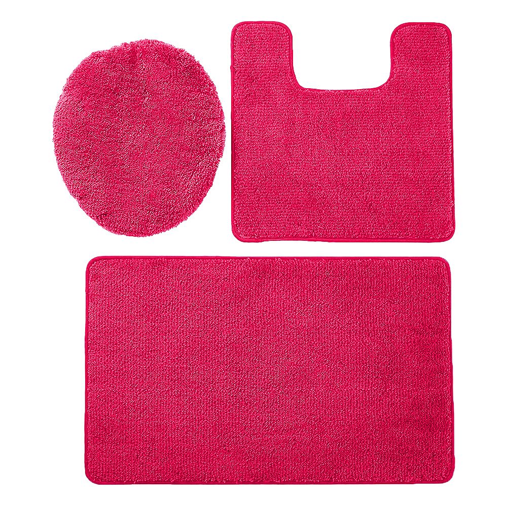 Layla 3 Piece Shaggy Bathroom Rug Set, Bath Mat, Contour Rug, Standard ...