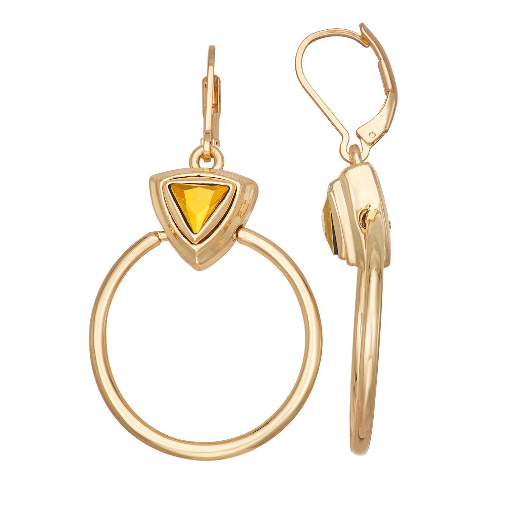 Nine West Gold Tone Embelm Drop Leverback Earrings