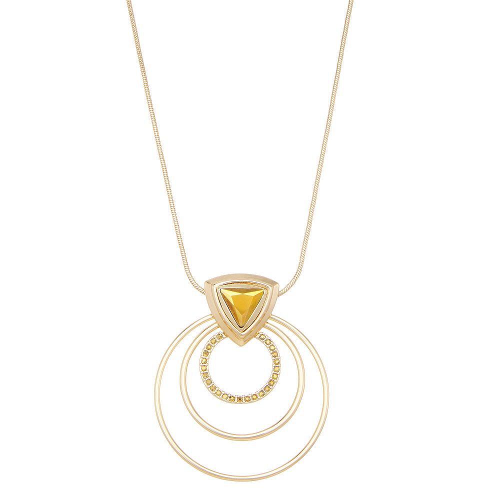 Nine West Gold Tone Emblem Hoops Pendant Necklace
