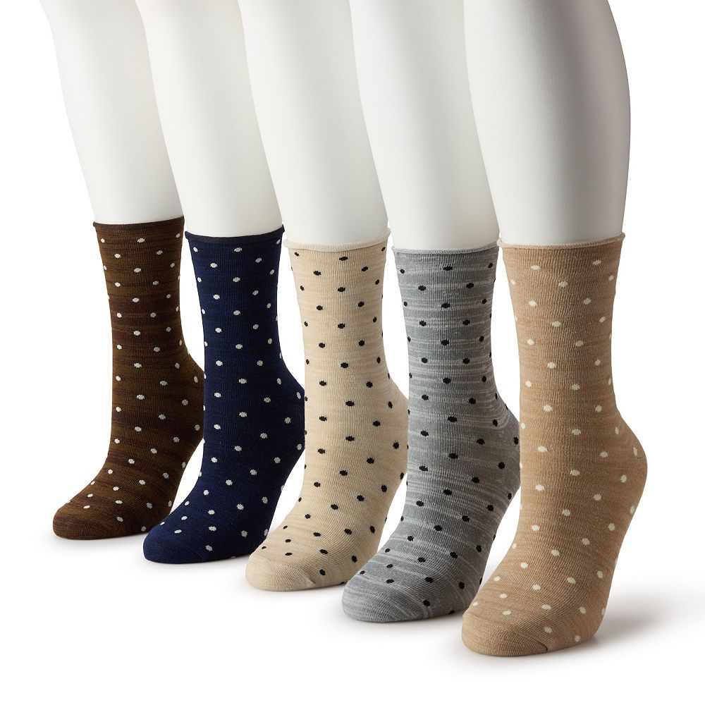 Women's Sonoma Goods For Life® 5-pk. Dots Roll Top Crew Socks