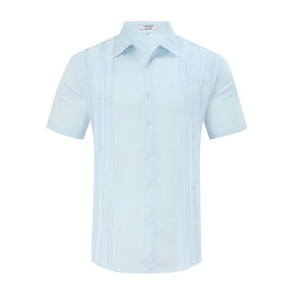 Men's Cotton Linen Shirts Short Sleeve Beach Button Down Shirt Button ...
