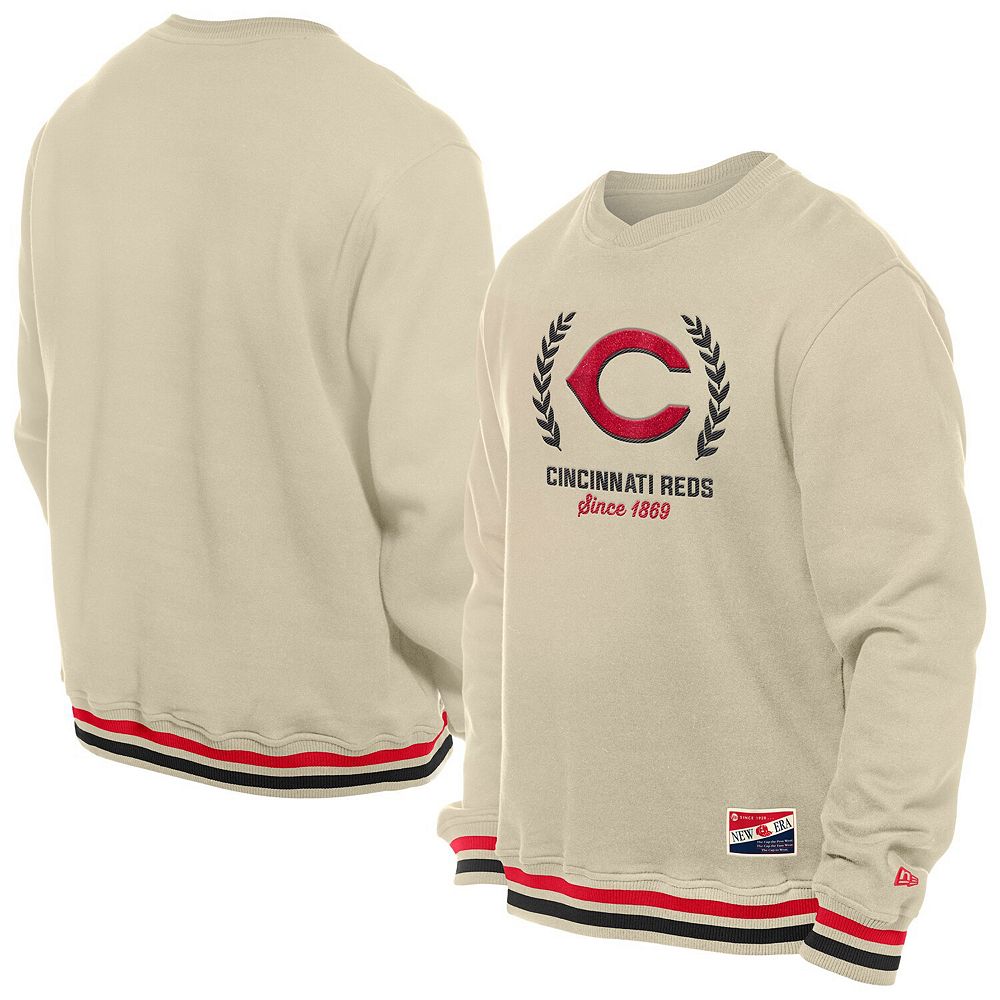 Men's New Era Cream Cincinnati Reds Throwback Pullover Sweatshirt