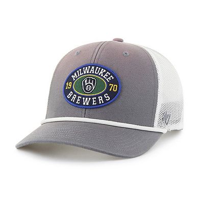 Men's '47 Gray/White Milwaukee Brewers Tide Sweep Rope Trucker ...