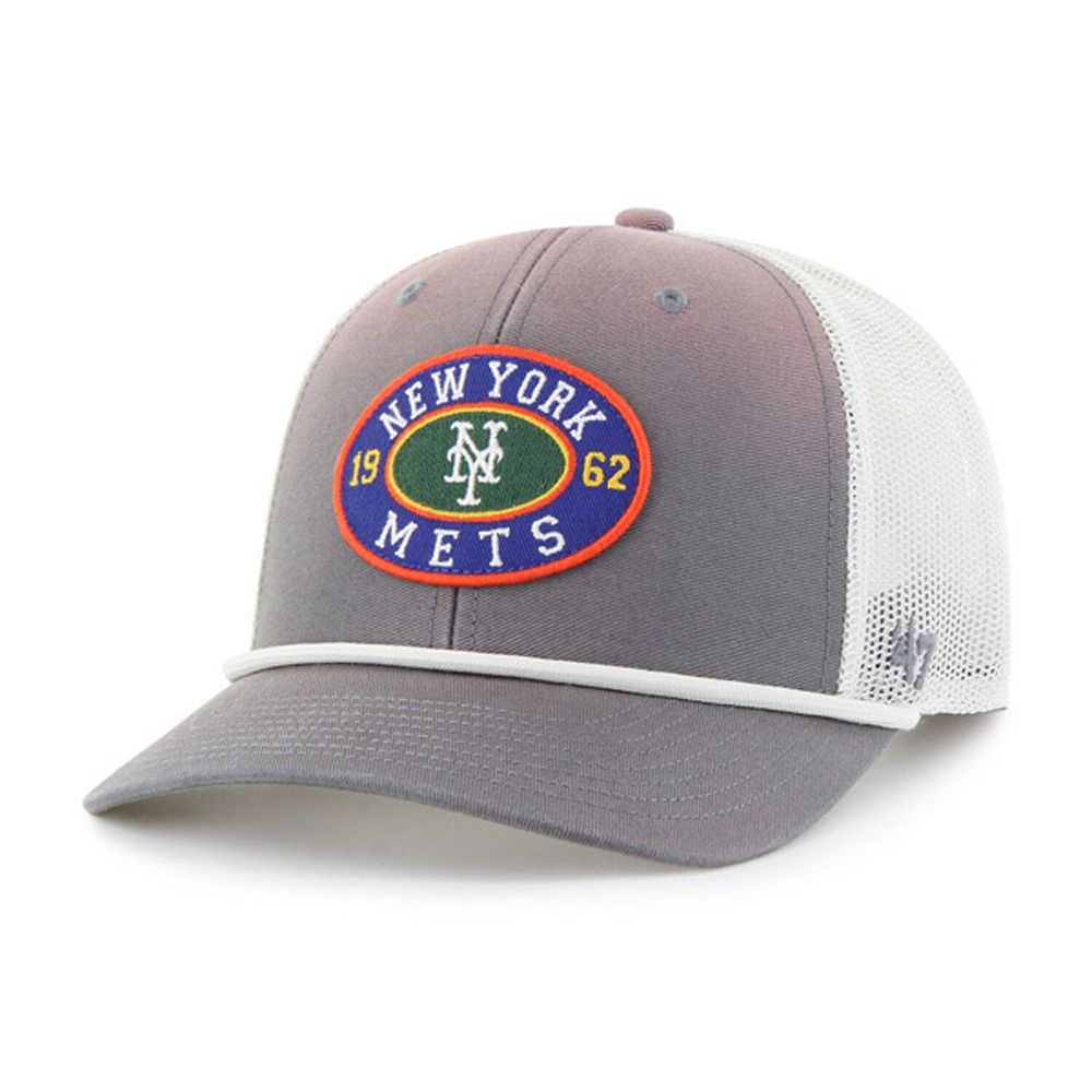 Men's '47 Gray/White New York Mets Tide Sweep Rope Trucker Adjustable Hat