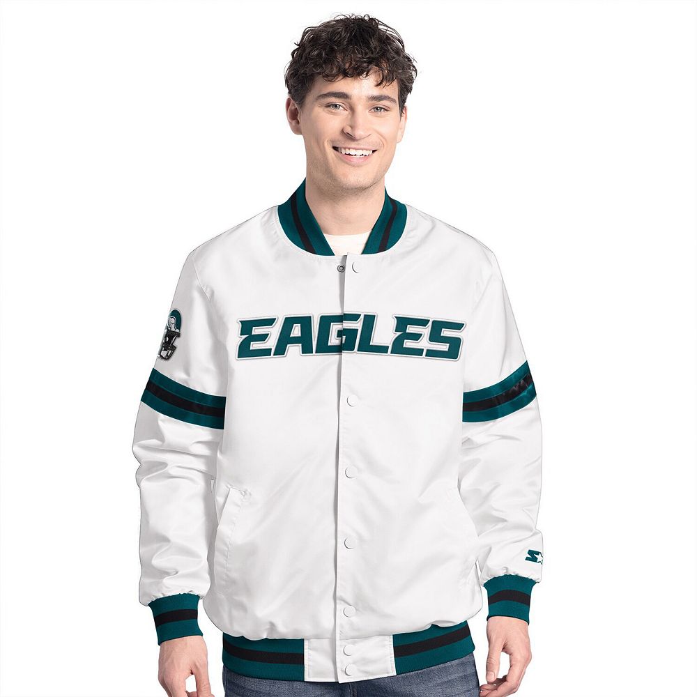 Men's Starter White Philadelphia Eagles Scout Full-Snap Varsity Jacket