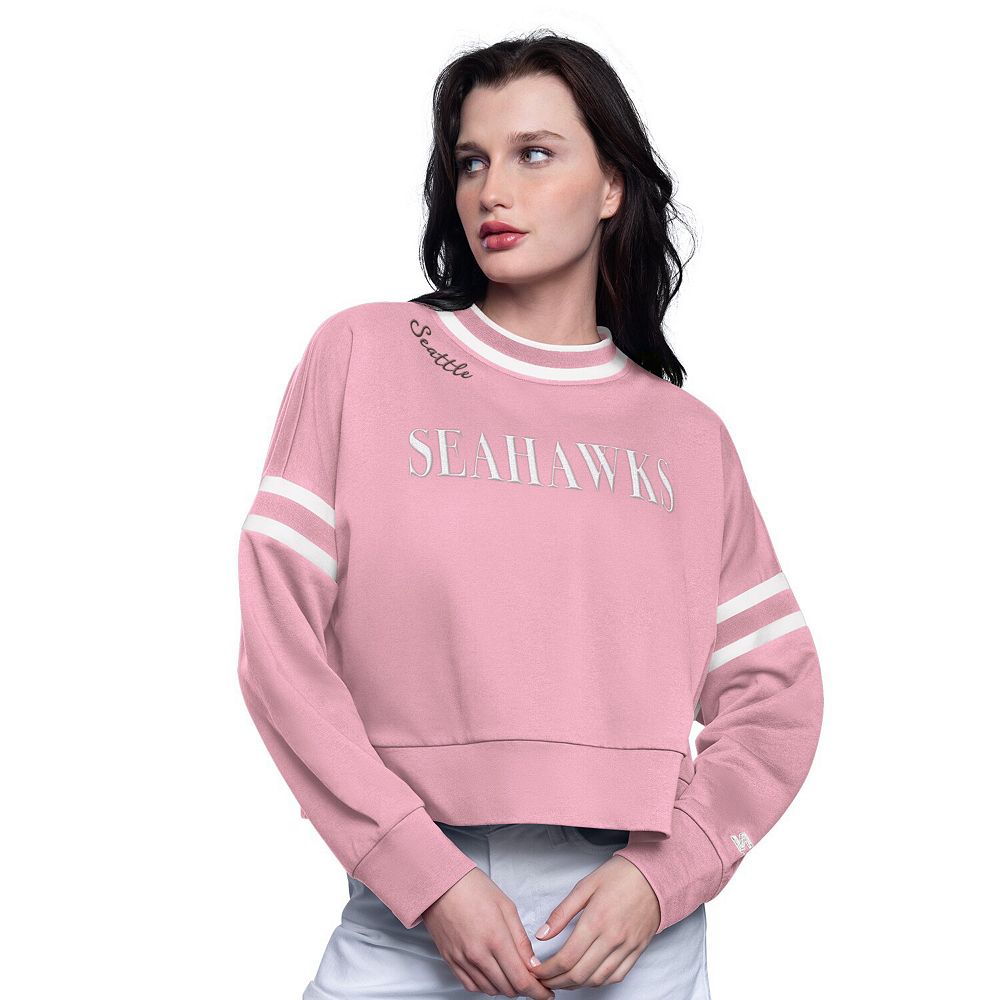 Women's Starter Pink Seattle Seahawks Power Play Cropped Pullover ...