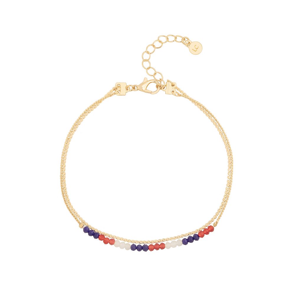LC Lauren Conrad Gold Tone Americana Two Row Beaded Anklet