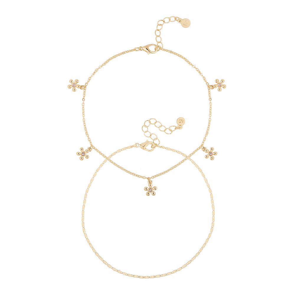 LC Lauren Conrad Gold Tone Flower Charm Anklet 2-Piece Set