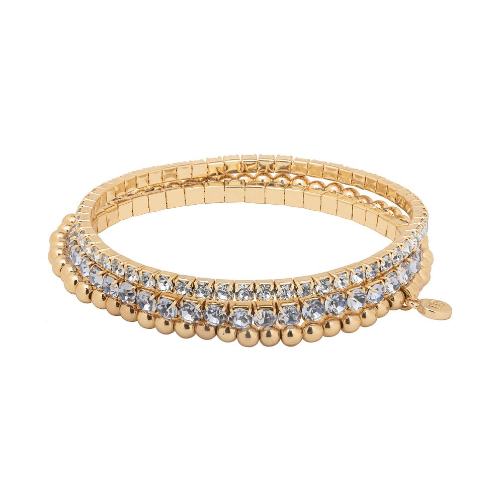LC Lauren Conrad Gold Tone Multi Color Stone Stretch Bracelet 3-Piece Set