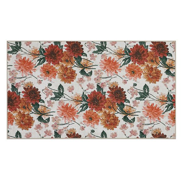 Laura Ashley Beige Dahlias Floral Washable Area Rug