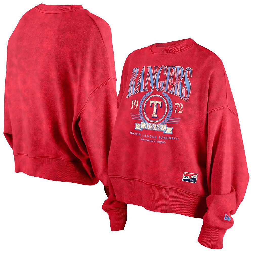Women's New Era Red Texas Rangers Throwback Boxy Enzyme Wash Fleece ...
