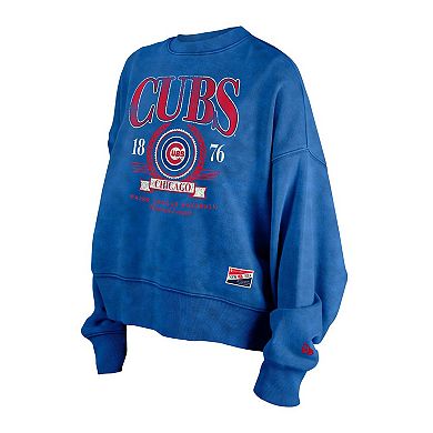 Women's New Era Blue Chicago Cubs Throwback Boxy Enzyme Wash Fleece ...