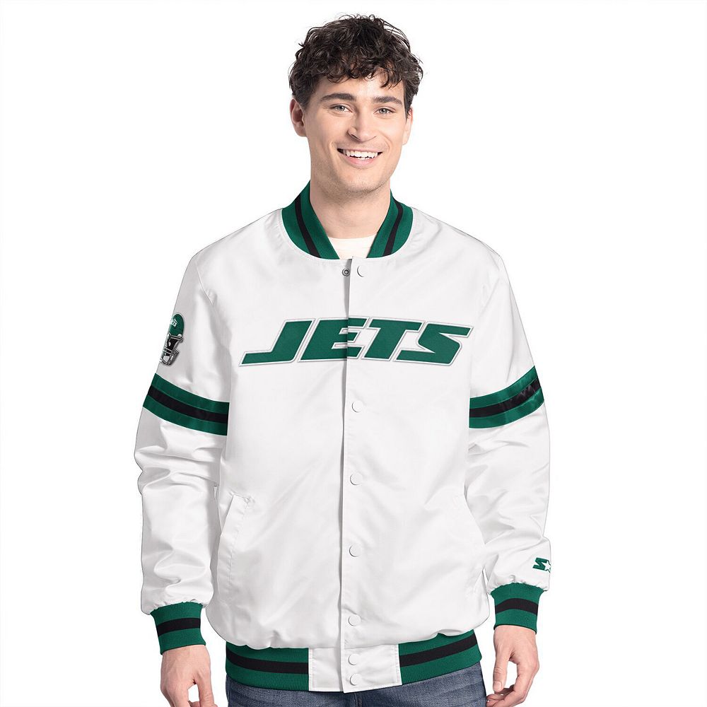 Men's Starter White New York Jets Scout Full-Snap Varsity Jacket