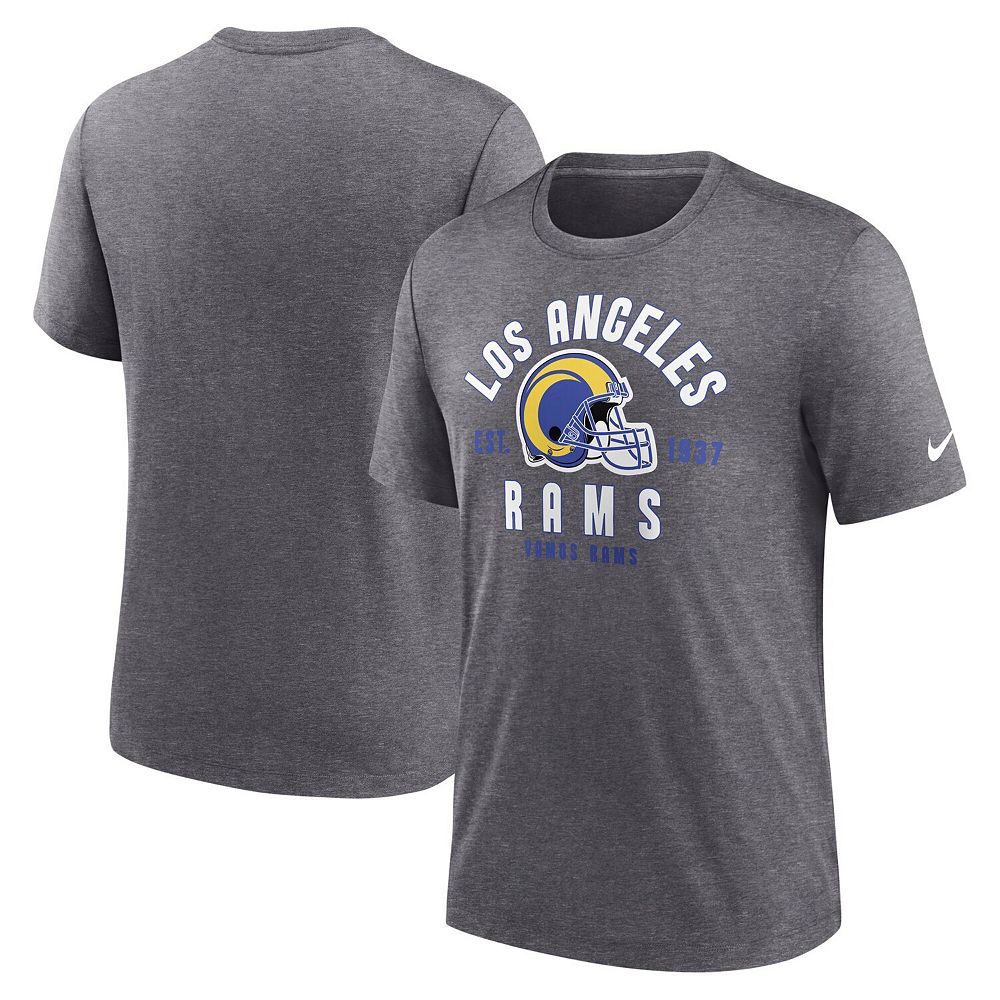 Men's Nike Heather Charcoal Los Angeles Rams Helmet Tri-Blend T-Shirt