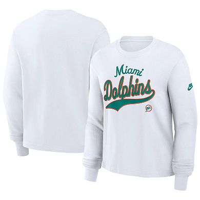 Women's Nike White Miami Dolphins Essential Long Sleeve Boxy T-Shirt
