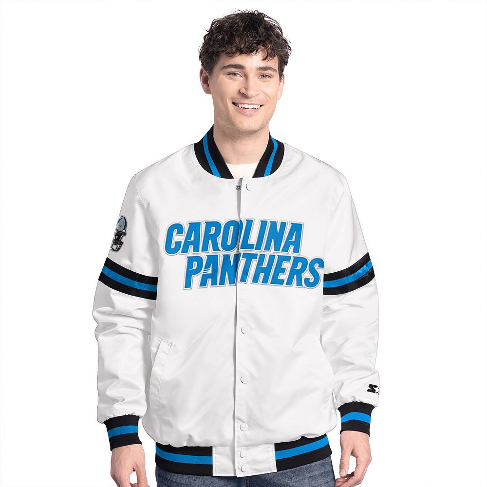 Men's Starter White Carolina Panthers Scout Full-Snap Varsity Jacket