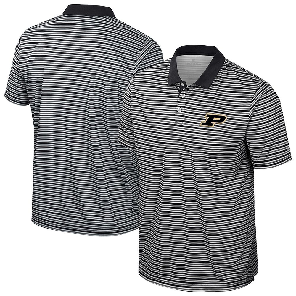 Men's Colosseum Black Purdue Boilermakers Striped Polo
