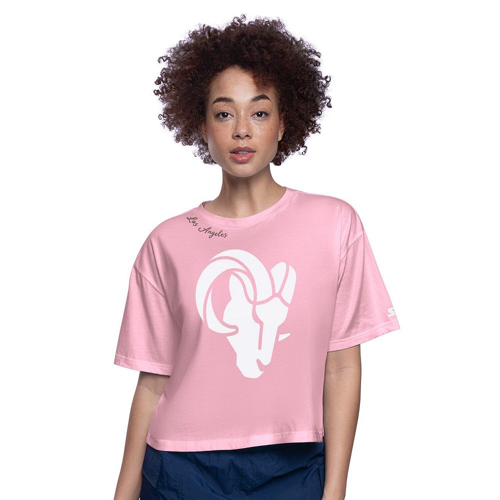 Women's Starter Pink Los Angeles Rams Play the Ball Boxy Cropped T-Shirt
