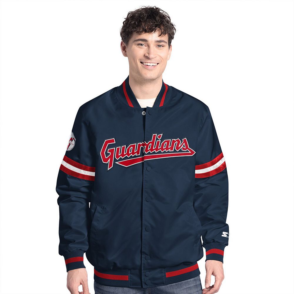 Men's Starter Navy Cleveland Guardians Scout Full-Snap Varsity Jacket