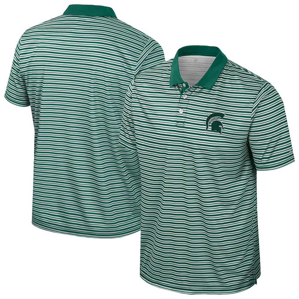 Men's Colosseum Green Michigan State Spartans Striped Polo