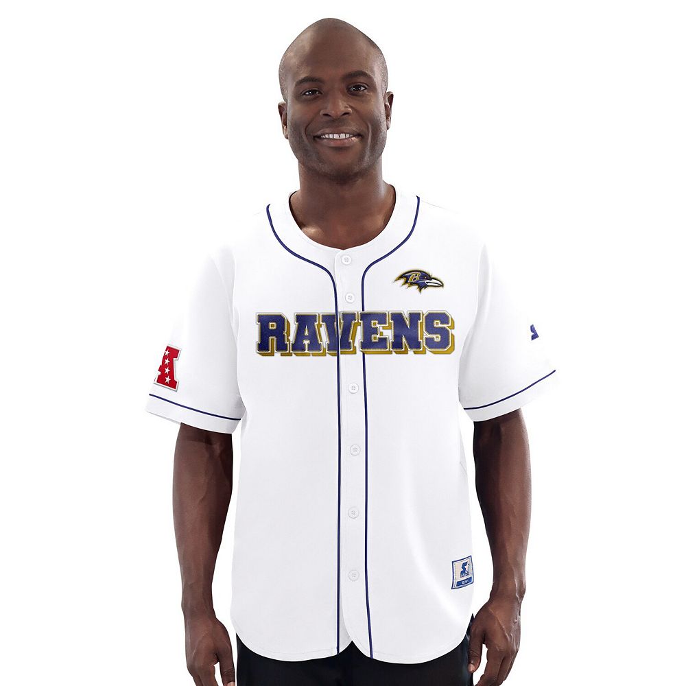Men's Starter White Baltimore Ravens Relay Full-Button Baseball Jersey