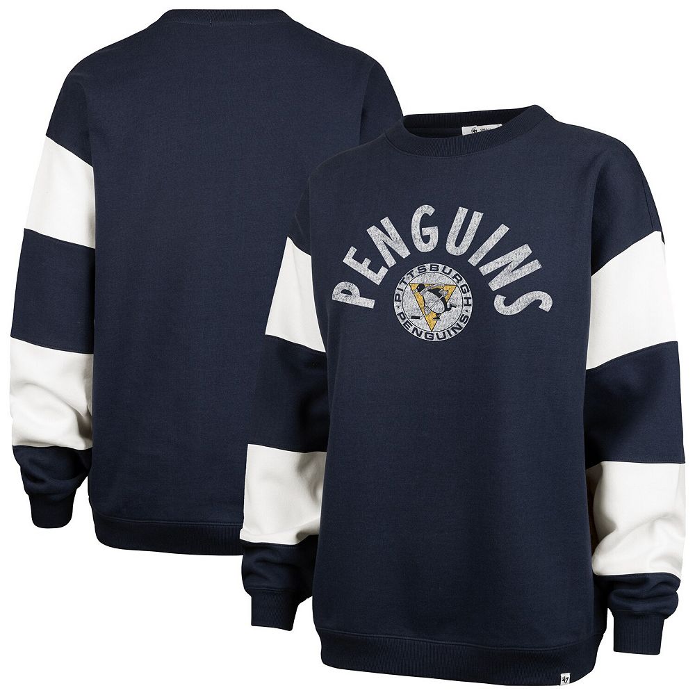 Women's '47 Navy Pittsburgh Penguins Eephus Barred Pullover Sweatshirt