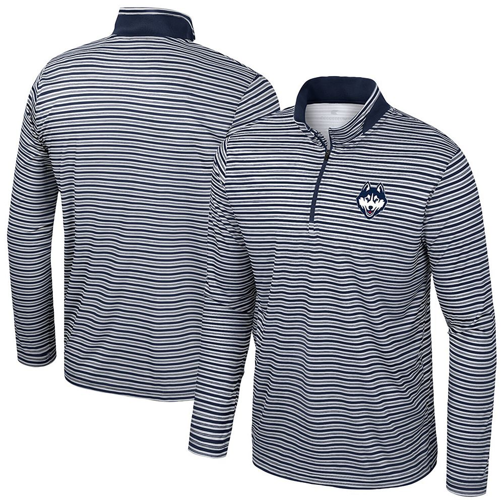Men's Colosseum Navy UConn Huskies Striped Quarter-Zip Top
