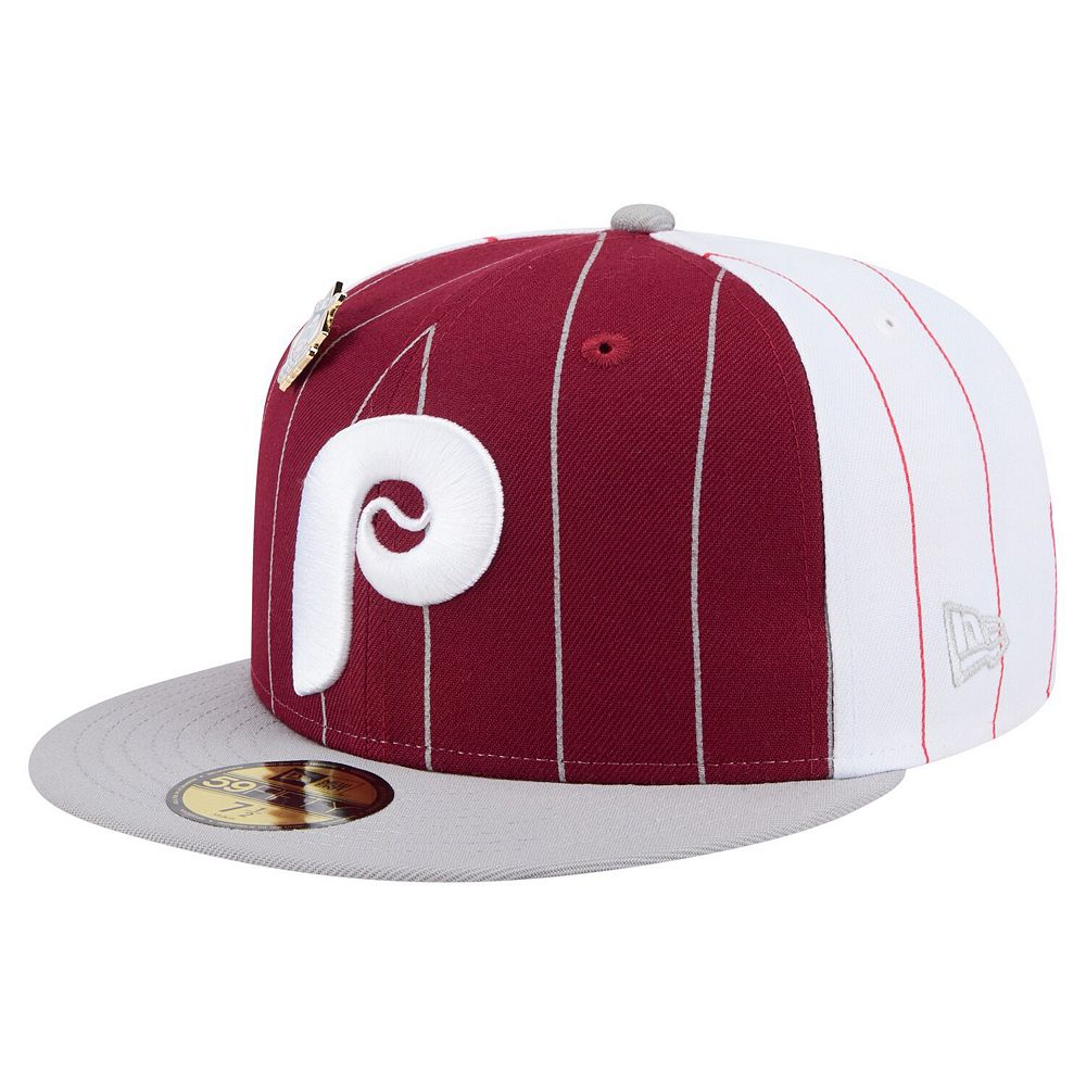 Men's New Era Dark Red Philadelphia Phillies Pinstripe 59FIFTY Fitted Hat