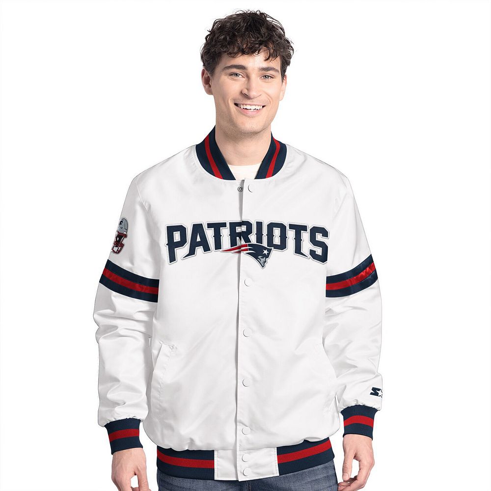 Men's Starter White New England Patriots Scout Full-Snap Varsity Jacket