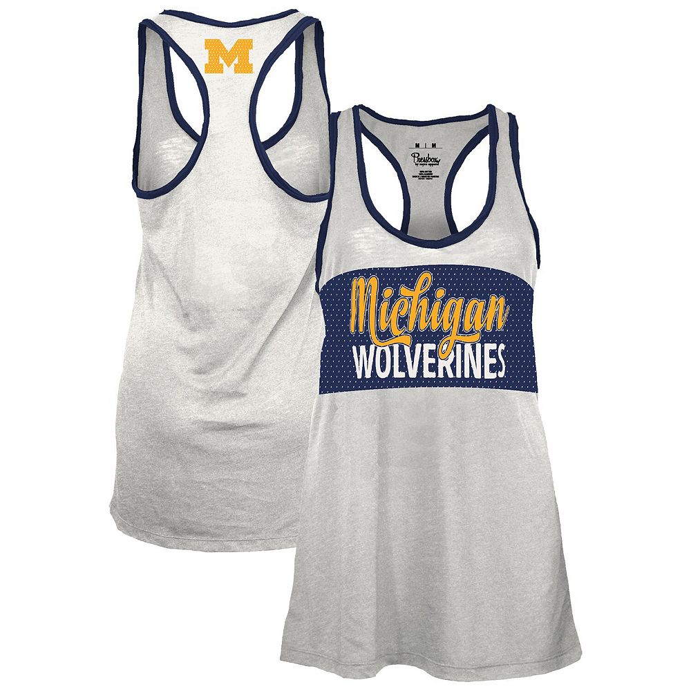 Women's Pressbox White/Navy Michigan Wolverines Tracy Racerback Tank Top