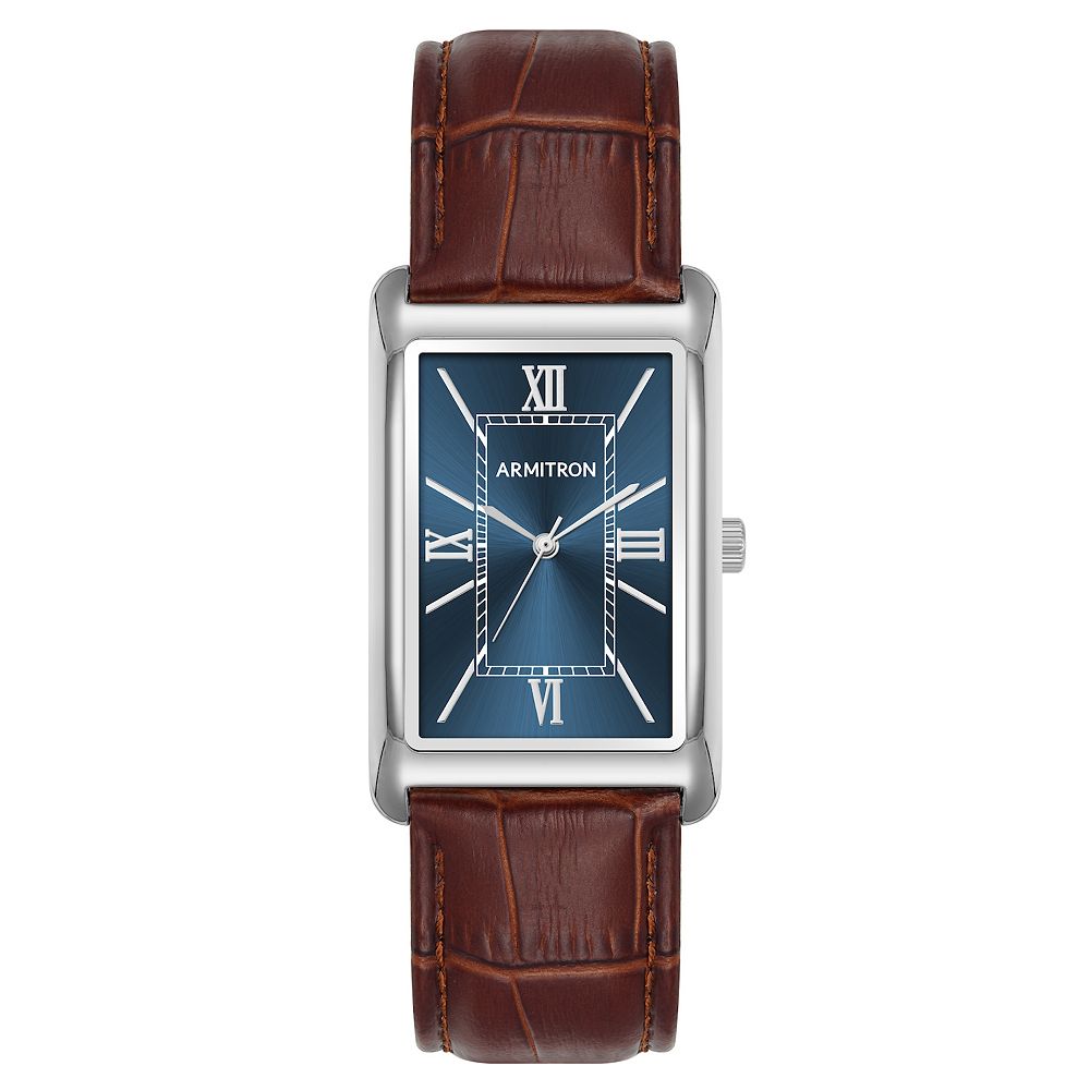 Armitron Men's Brown Leather Strap Tank Watch - 20-5615NVSVBN