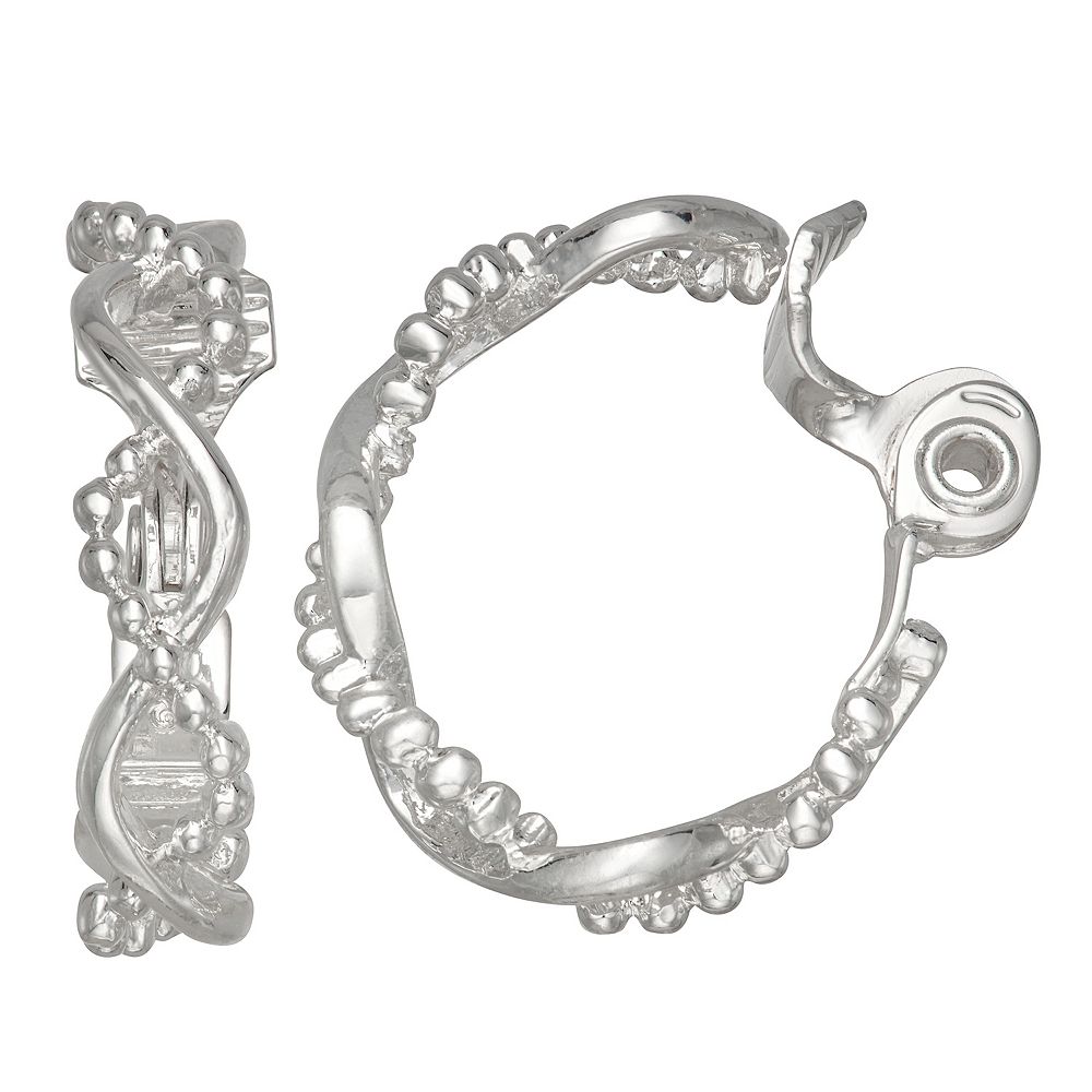 Napier Silver Tone Braided Clip-On Hoop Earrings