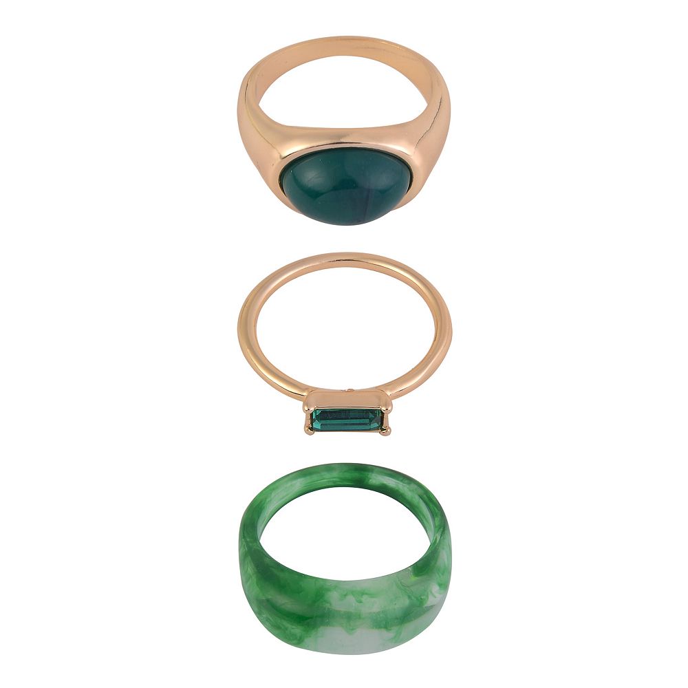 Emberly 3pc Gold Tone and Green Ring Set