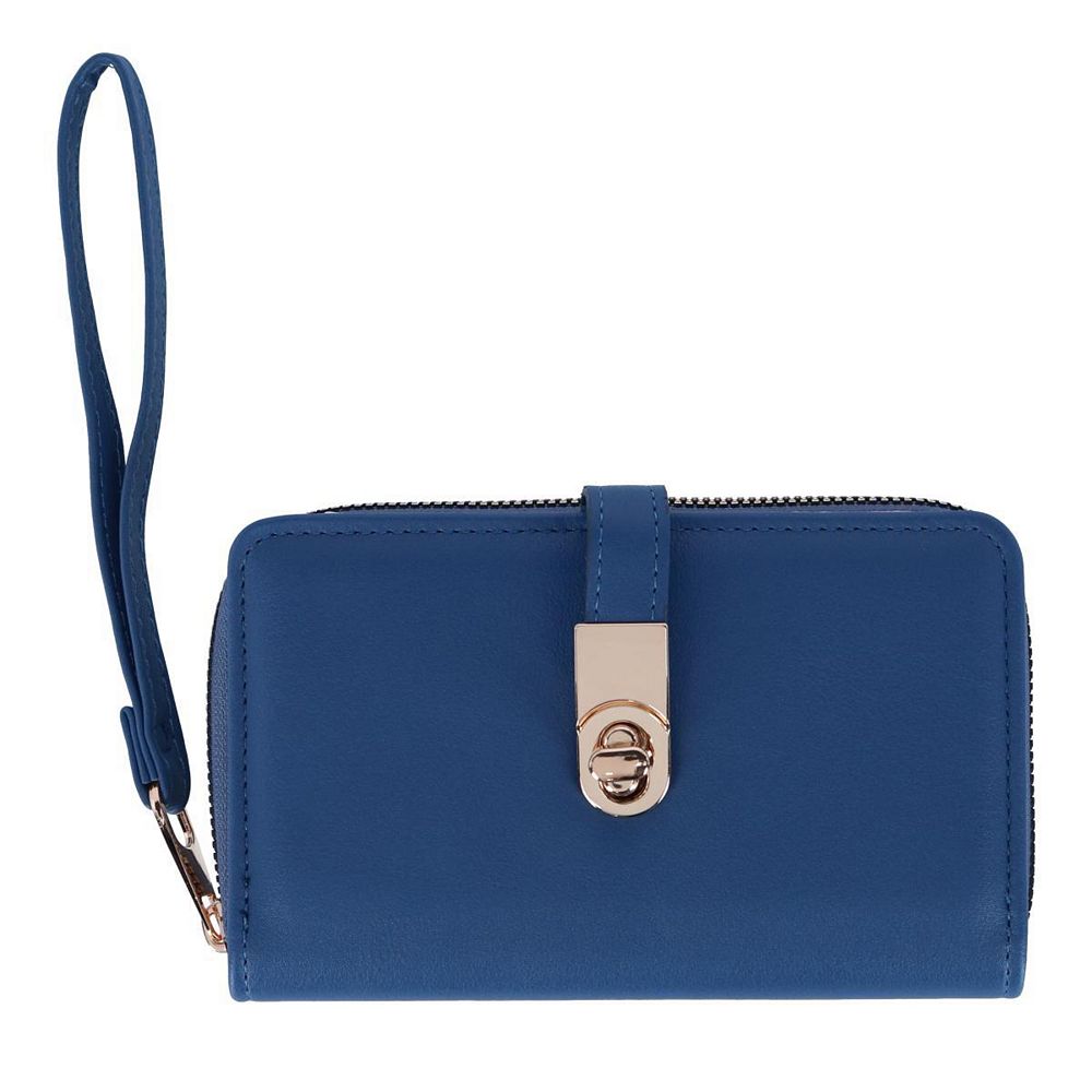 CTM Women's artificial Leather Twist Lock Flap Wallet Wristlet