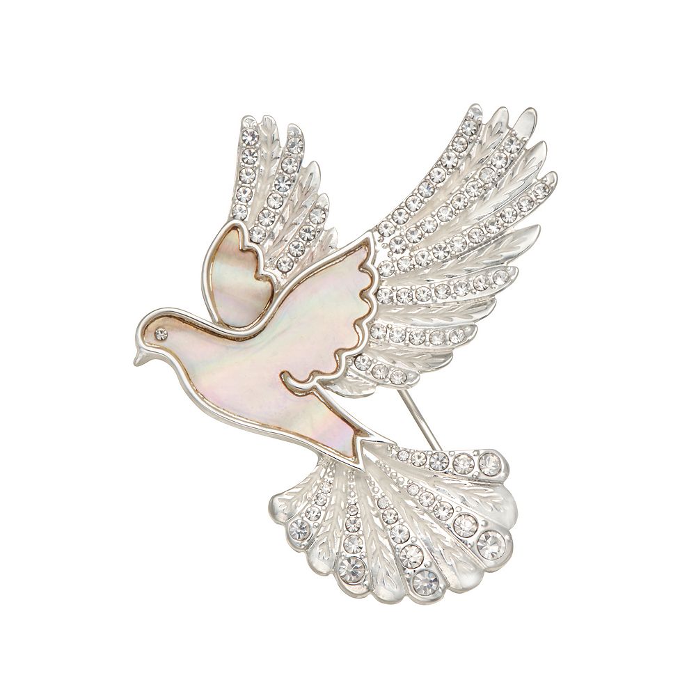 Napier Silver Tone Crystal Box Elevated Dove Pin