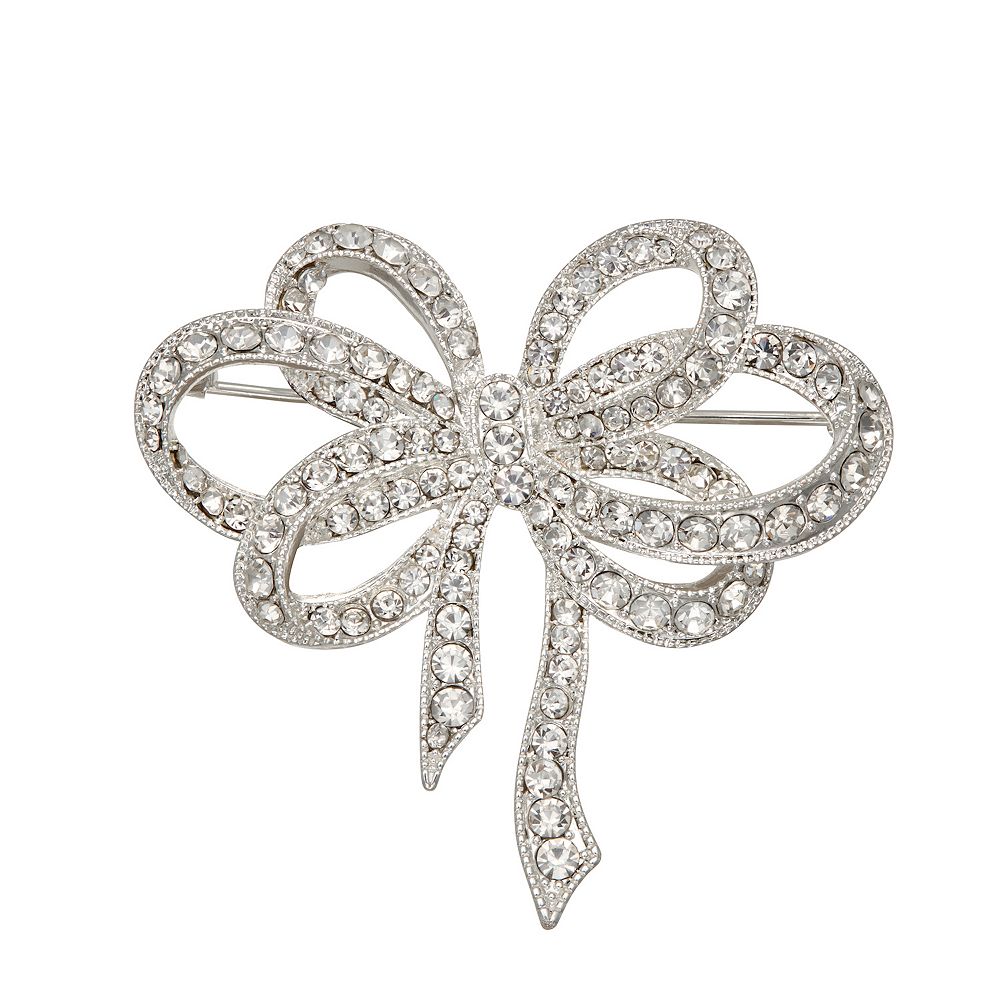 Napier Silver Tone Crystal Box Elevated Bow Pin