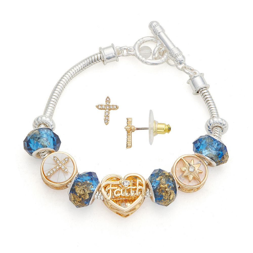 Napier Silver Tone Box Elevated Faith Slider Bracelet & Earrings Set