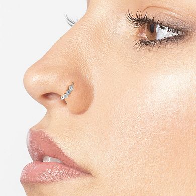 Lila Moon 14k Gold Lab-Grown Diamond Accent 3-Stone Hexagon Hoop Nose Ring