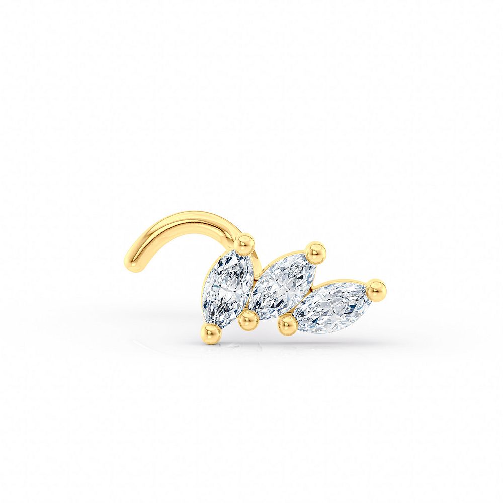 Lila Moon 14k Gold Cubic Zirconia 3-Stone Marquise Curved Nose Ring
