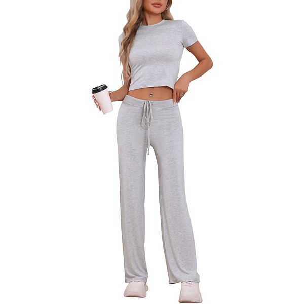 Women's Sweatsuit Tracksuit 2 Piece Set T-shirt and Wide-Led Drawstring ...
