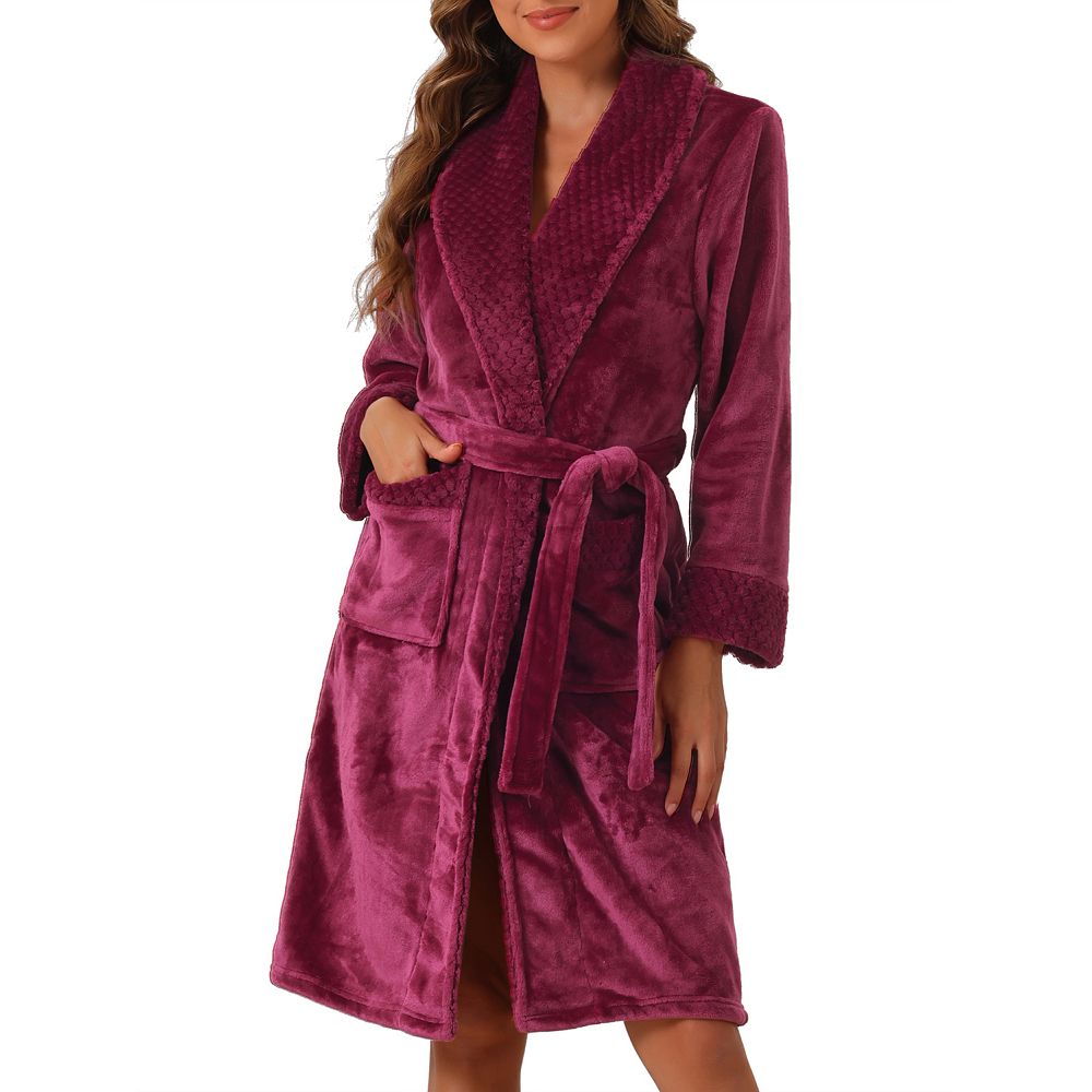 Women's Flannel Bathrobe Plush Soft Robe Fluffy Long Spa Robe