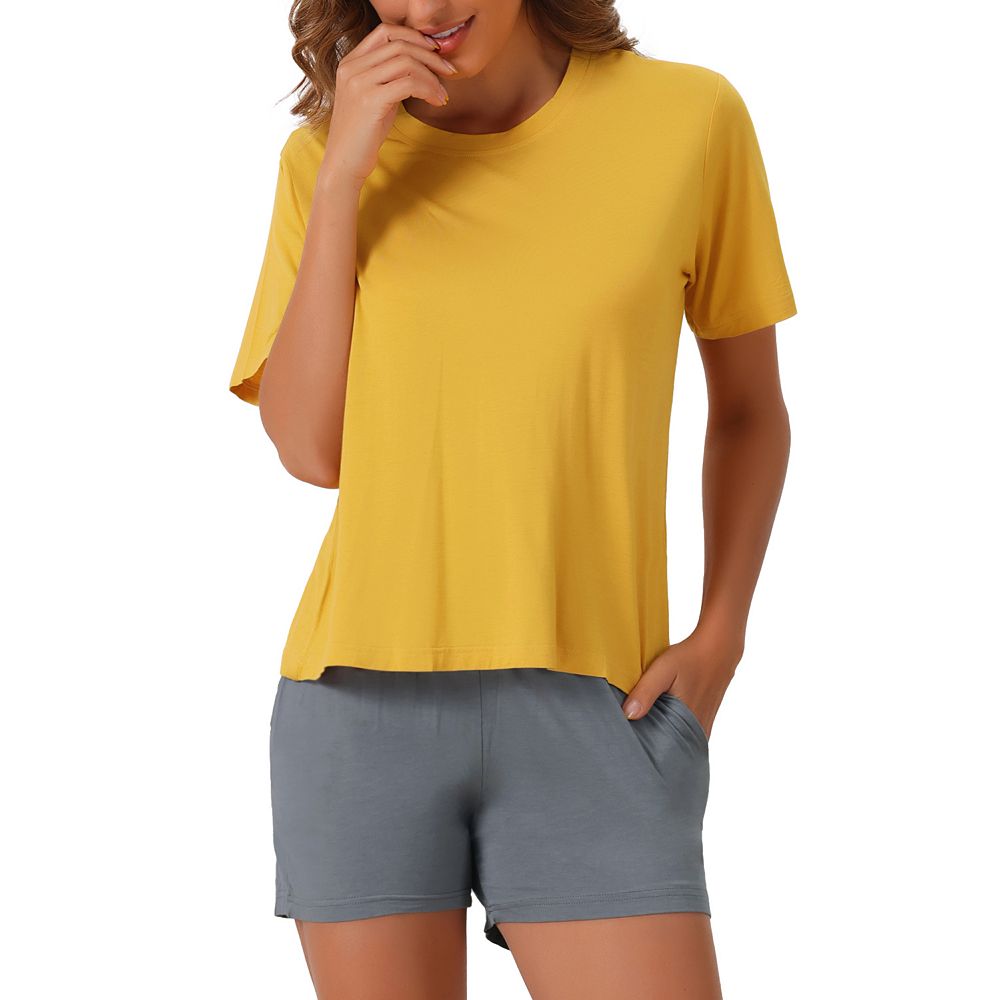 Women's Pajamas Set Boxy T-Shirt Matching Sleep Shorts Set Comfy Lounge ...