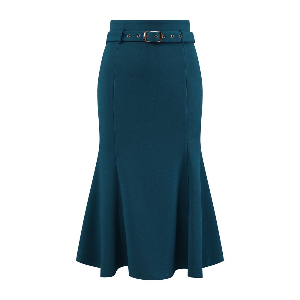 Women's Elegant Fishtail Skirt High Waist Belted Work Midi Mermaid Skirts