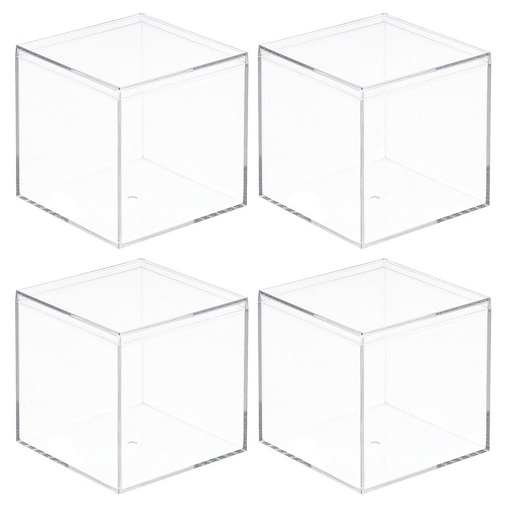 Acrylic Plastic Storage Box Display Case with Lid 3.7"x3.7"x3.7" 4pcs