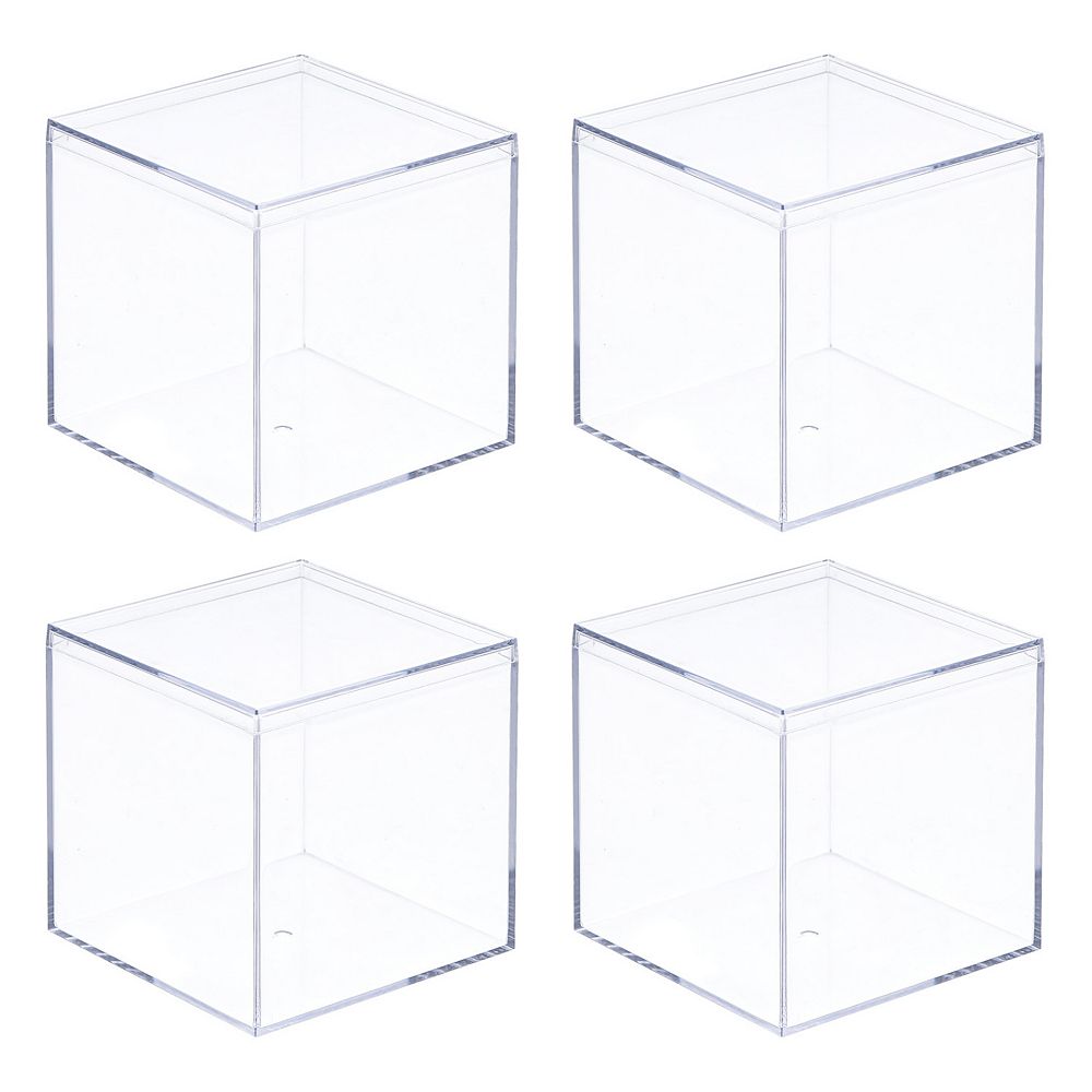 Acrylic Plastic Storage Box Display Case with Lid 3.2"x3.2"x3.2" 4pcs