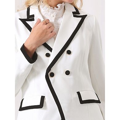 Women's Double Breasted Blazer Panel Trim Long Sleeve Work Suit Blazers ...